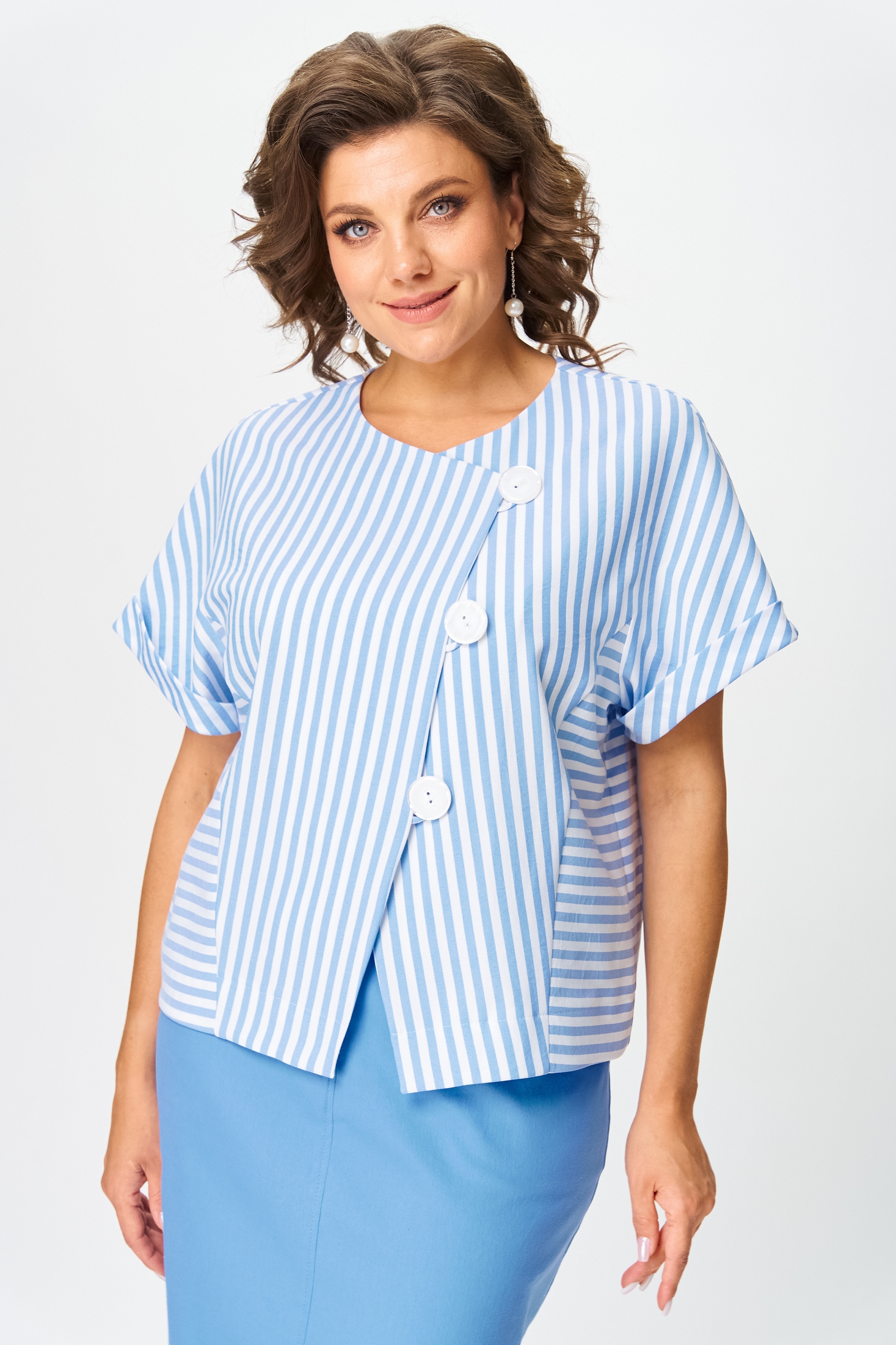 Костюм с юбкой 1422 голубой + полоска Michel Chic купить в интернет магазине Велесмода